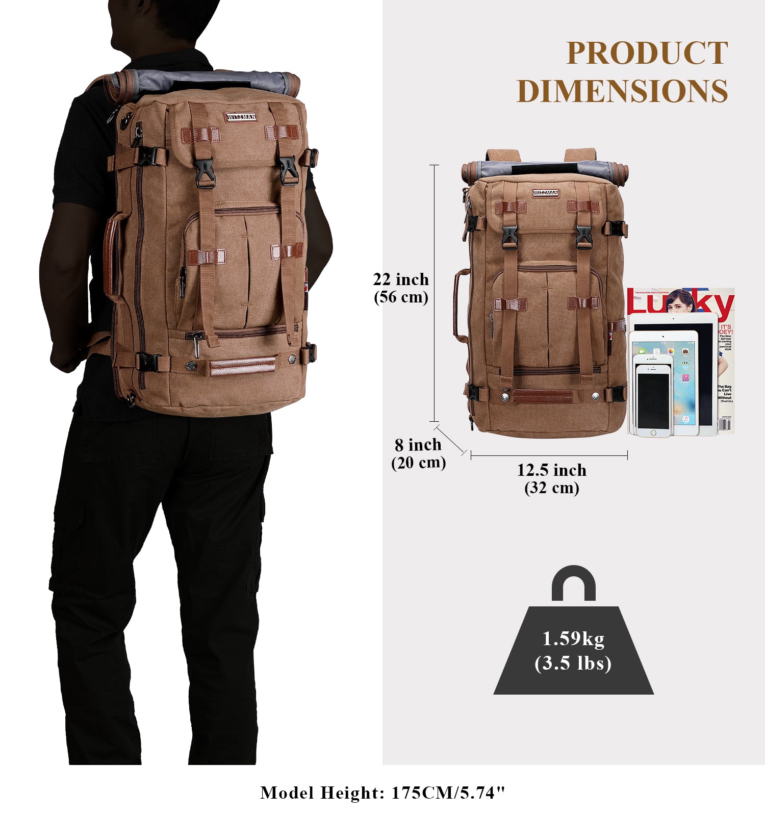 WITZMAN Canvas Backpack Vintage Travel Backpack Large, 42% OFF